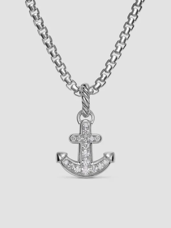 David Yurman Anchor Amulet In Sterling Silver With Diamonds, 14.2mm