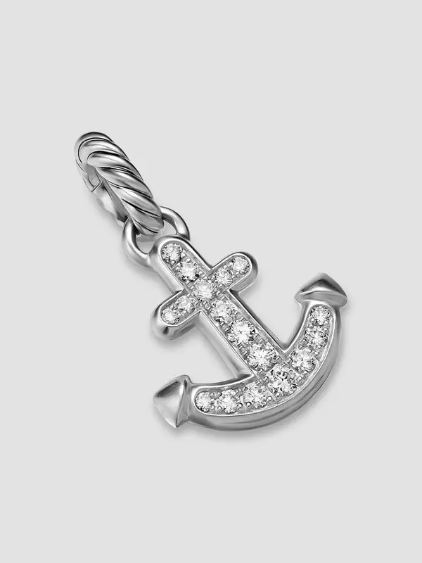 David Yurman Anchor Amulet In Sterling Silver With Diamonds, 14.2mm