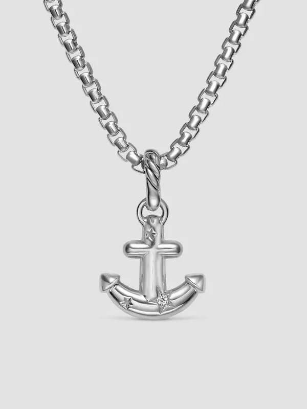 David Yurman Anchor Amulet In Sterling Silver With Diamonds, 14.2mm