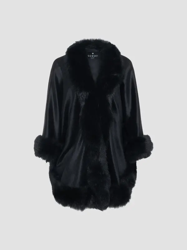 Gorski Select Cashmere Capelet With Merinillo Shearling Lamb Trim - Black
