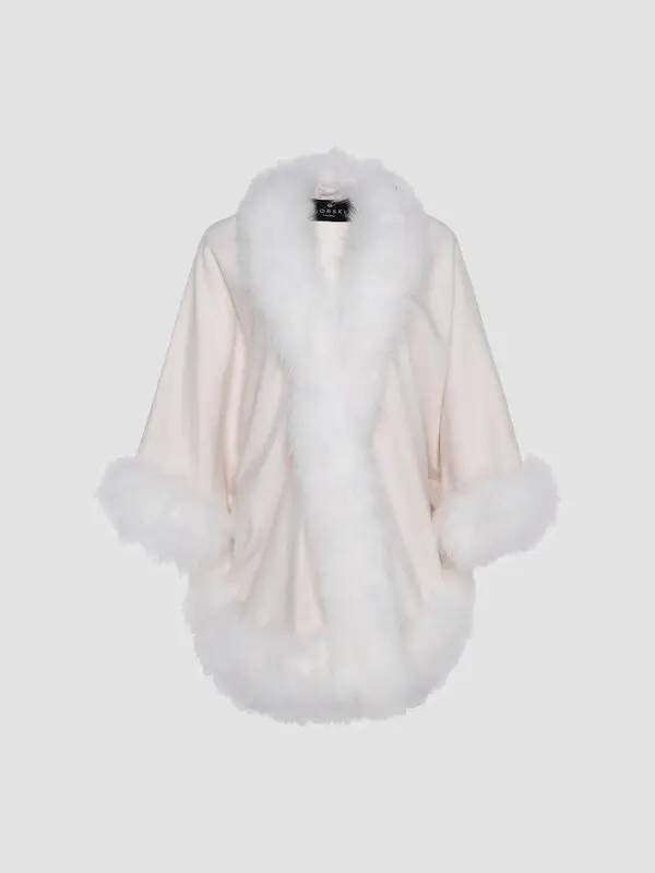 Gorski Select Cashmere Capelet With Merinillo Shearling Lamb Trim - Ivory
