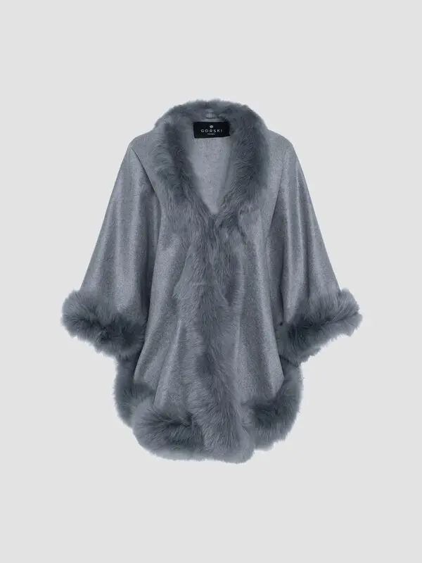Gorski Select Cashmere Capelet With Merinillo Shearling Lamb Trim - Light Grey