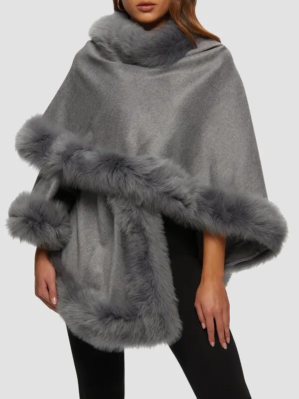 Gorski Select Cashmere Capelet With Merinillo Shearling Lamb Trim - Light Grey