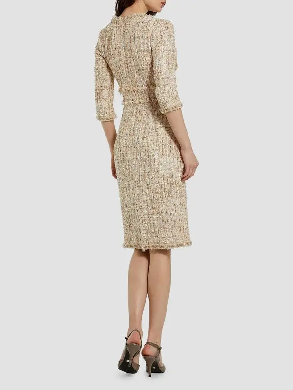 Mac Duggal Beaded-trim Tweed Midi-dress
