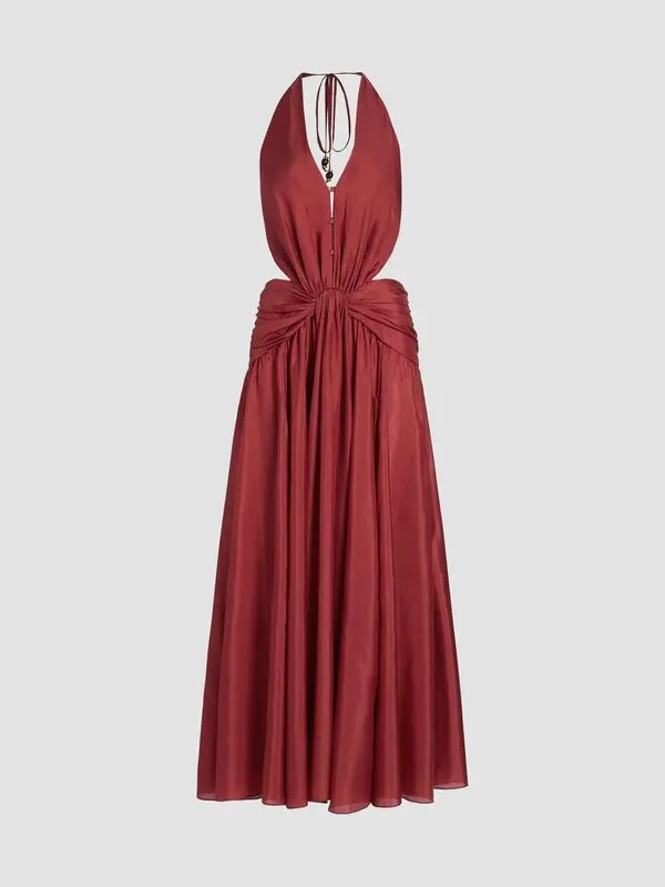 Zimmermann Indra Silk Plunge Halter Maxi Dress - Raspberry