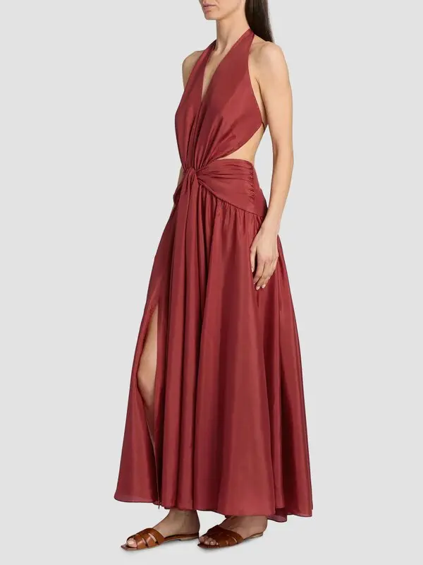 Zimmermann Indra Silk Plunge Halter Maxi Dress - Raspberry