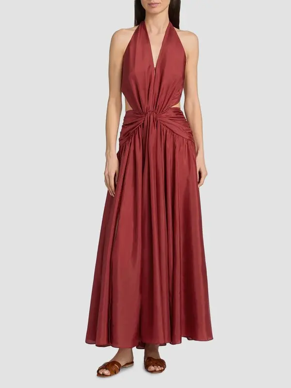 Zimmermann Indra Silk Plunge Halter Maxi Dress - Raspberry