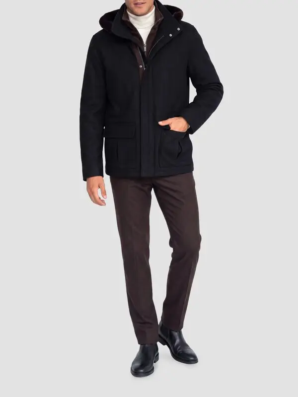 Gorski Zip Parka Jacket With Shearling Lamb Hood Trim - Black