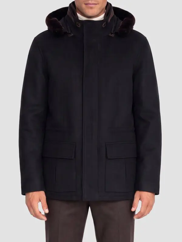 Gorski Zip Parka Jacket With Shearling Lamb Hood Trim - Black
