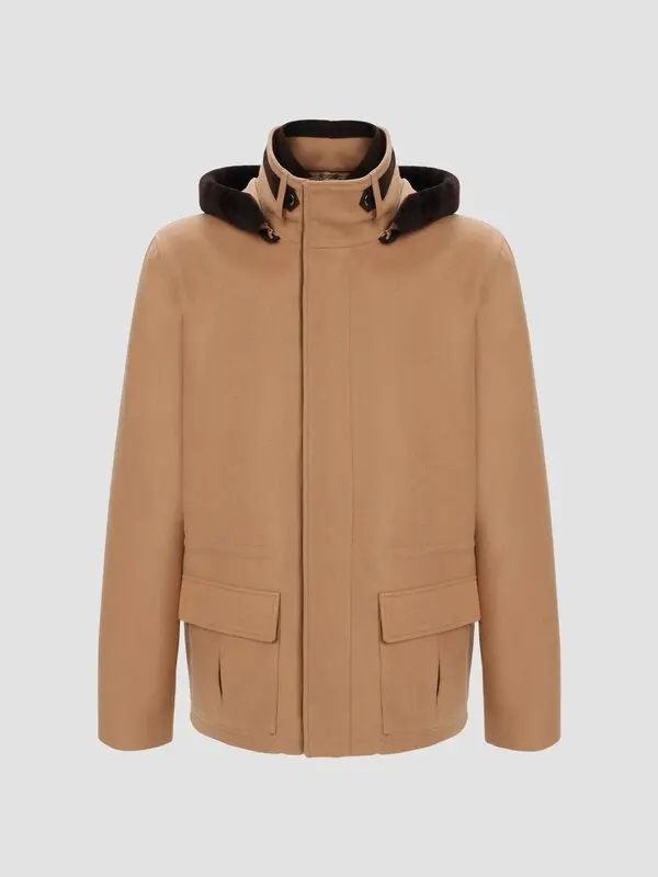 Gorski Zip Parka Jacket With Shearling Lamb Hood Trim - Camel