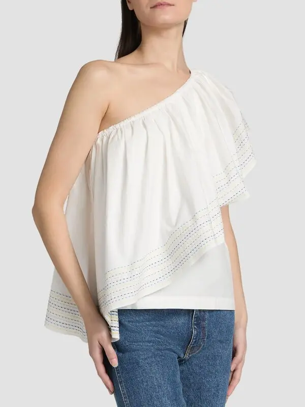 Rosie Assoulin Wedge Trapunto-stitched Cotton Poplin One-shoulder Top