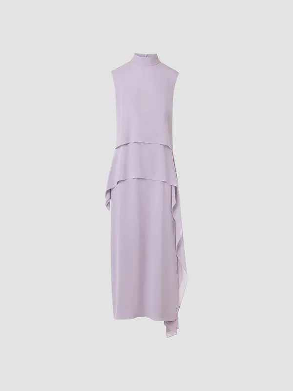 Akris Silk Layered Mock-neck Midi Dress - Malva
