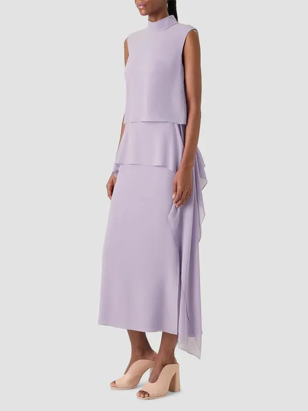 Akris Silk Layered Mock-neck Midi Dress - Malva