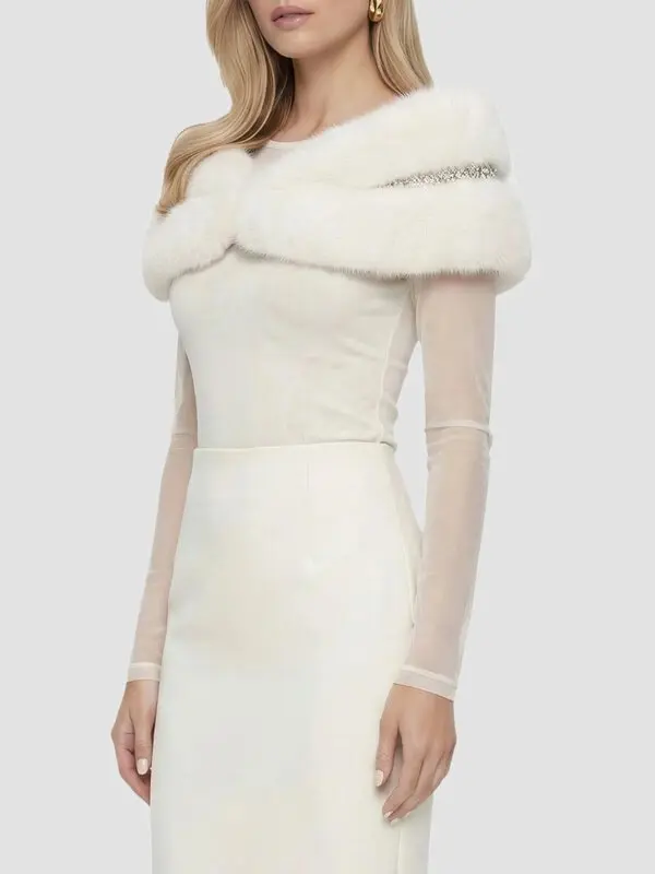LYLA GRANT Faux Fur Fox Stole With Rhinestone Inserts