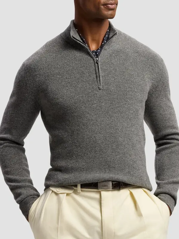Ralph Lauren Purple Label Textured Cashmere Quarter-zip Sweater