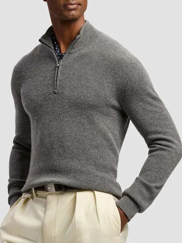 Ralph Lauren Purple Label Textured Cashmere Quarter-zip Sweater