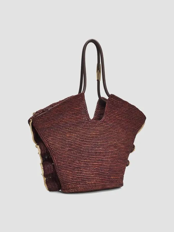 Zimmermann Goldentime Medium Raffia Tote Bag - Chocolate