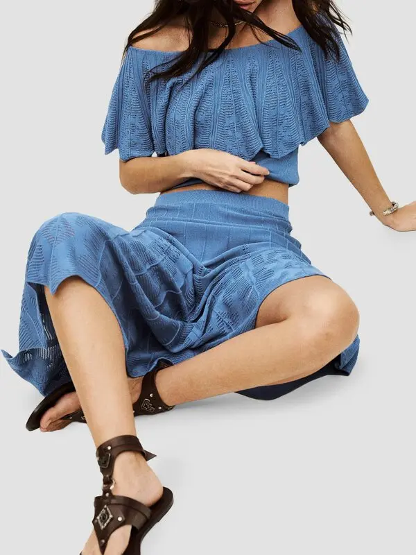 Ba&sh Serta Geometric Openwork A-line Maxi-skirt - Orage