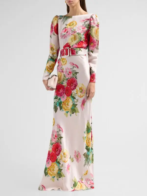Libertine Pat Nixon Belted Look Back Gown - Cream Multi