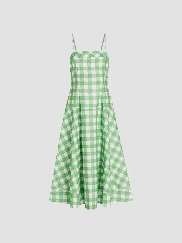 Rosie Assoulin Drop Me A Note Plaid Cotton Midi-dress