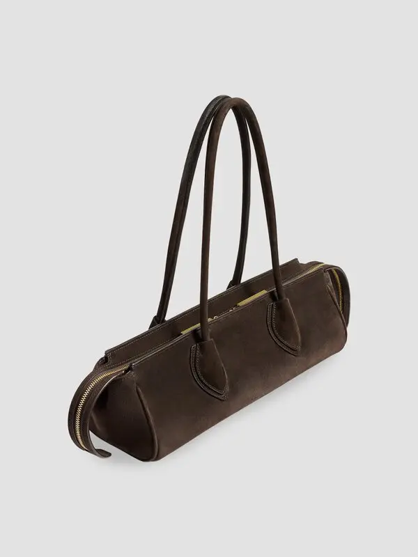 Khaite Donna Soft Suede E/w Shoulder Bag - Ebano