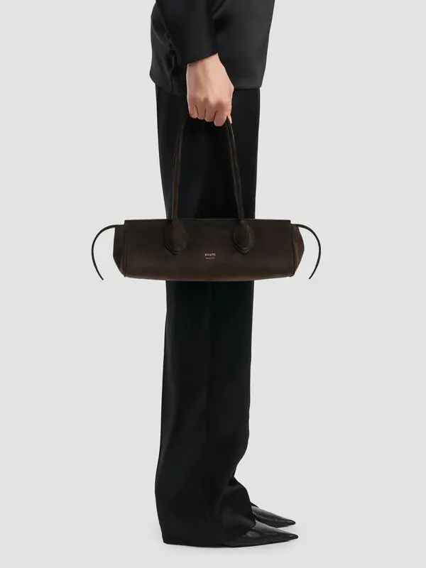 Khaite Donna Soft Suede E/w Shoulder Bag - Ebano