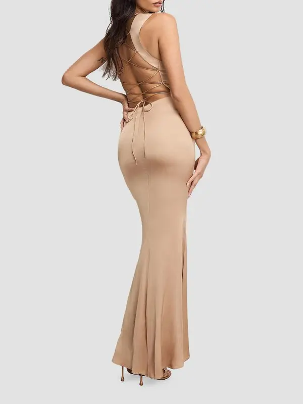 Good American Satin Lace Up Maxi Dress