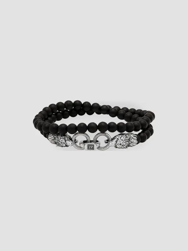John Varvatos Wolf Sterling & Onyx Beaded Bracelet