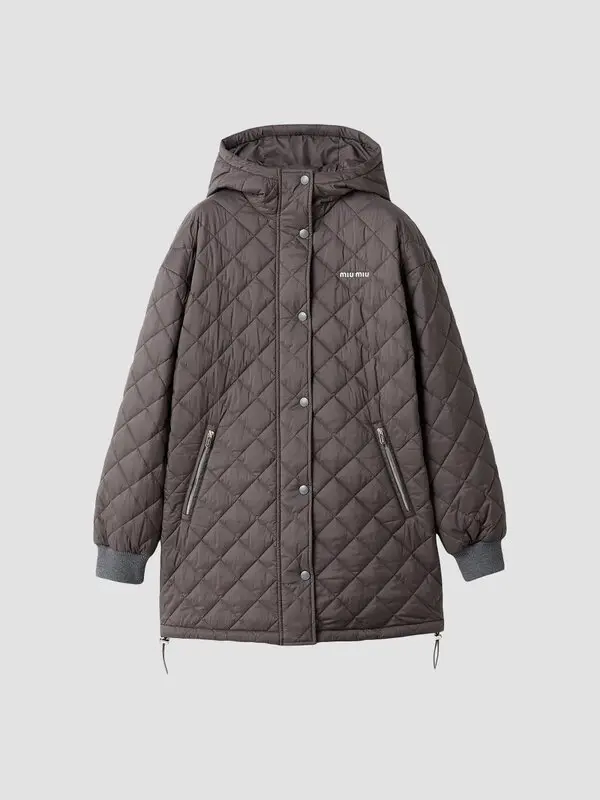 Miu Miu Technical Pongé Down Coat - Grey