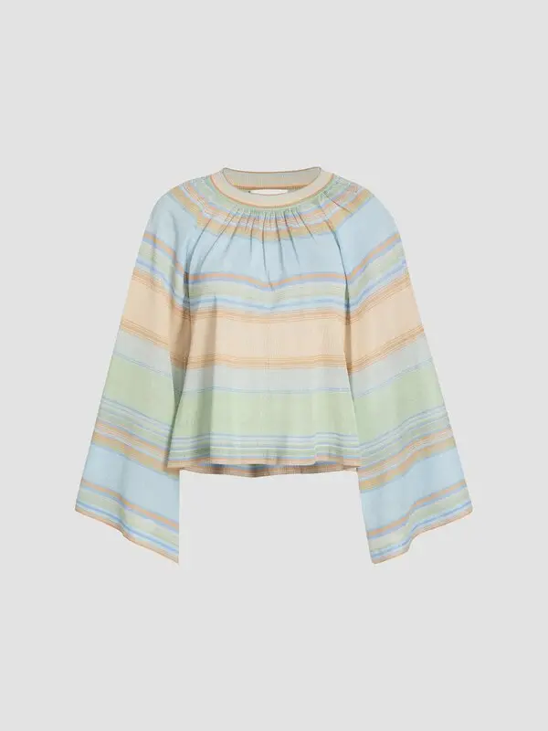 Zimmermann Indra Striped Bell-sleeve Knit Top - Blue Multi