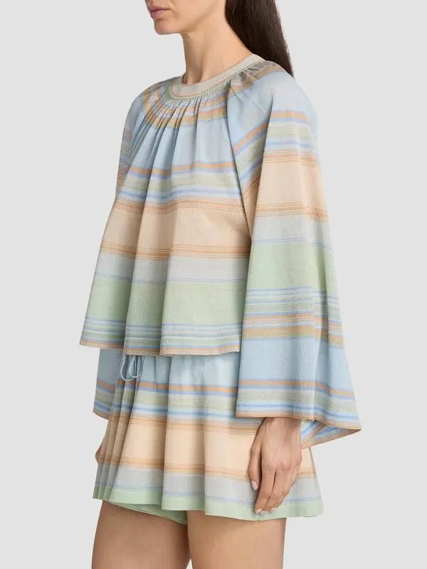 Zimmermann Indra Striped Bell-sleeve Knit Top