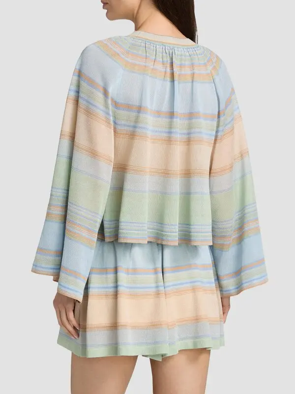 Zimmermann Indra Striped Bell-sleeve Knit Top