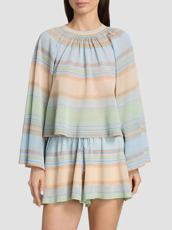Zimmermann Indra Striped Bell-sleeve Knit Top
