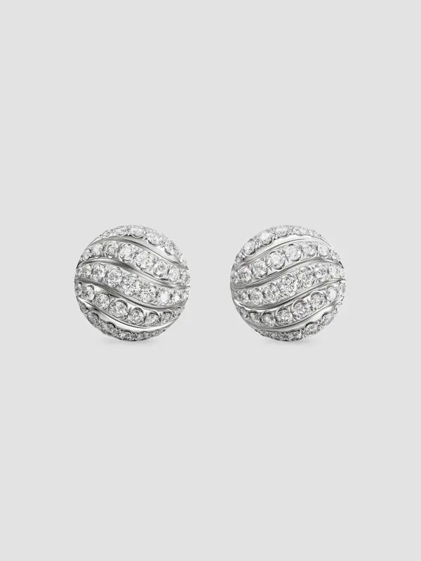 David Yurman Sculpted Cable Stud Earrings In Sterling With Diamonds, 9mm