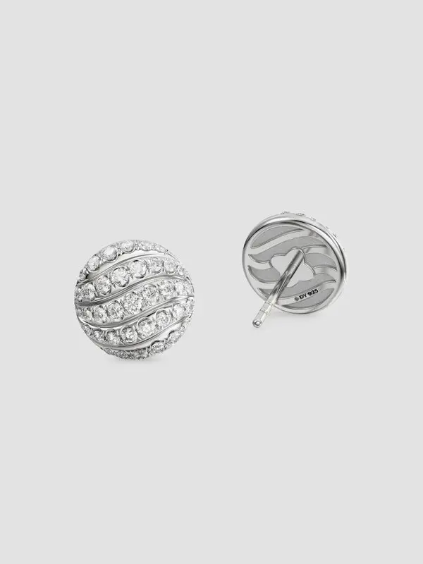 David Yurman Sculpted Cable Stud Earrings In Sterling With Diamonds, 9mm