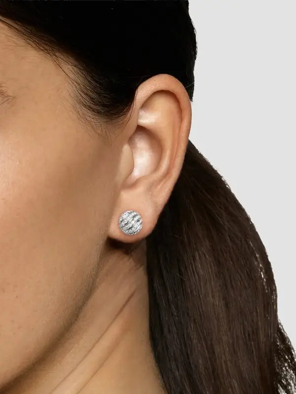 David Yurman Sculpted Cable Stud Earrings In Sterling With Diamonds, 9mm