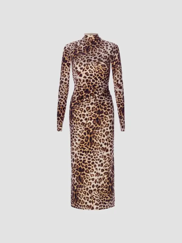 Good American Leopard Print Satin Shine Midi-dress - Fierce Leopard