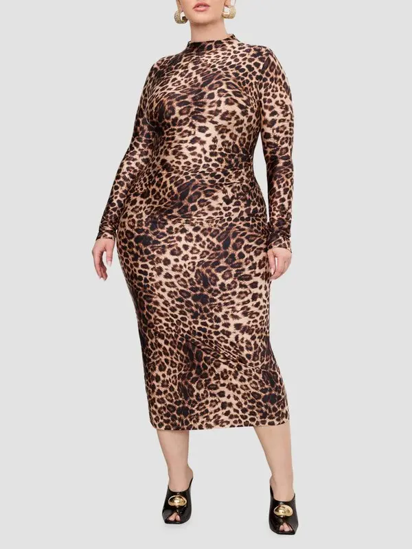Good American Leopard Print Satin Shine Midi-dress
