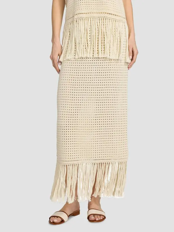 Zimmermann Indra Crochet Fringe Cotton Midi-skirt - Cream