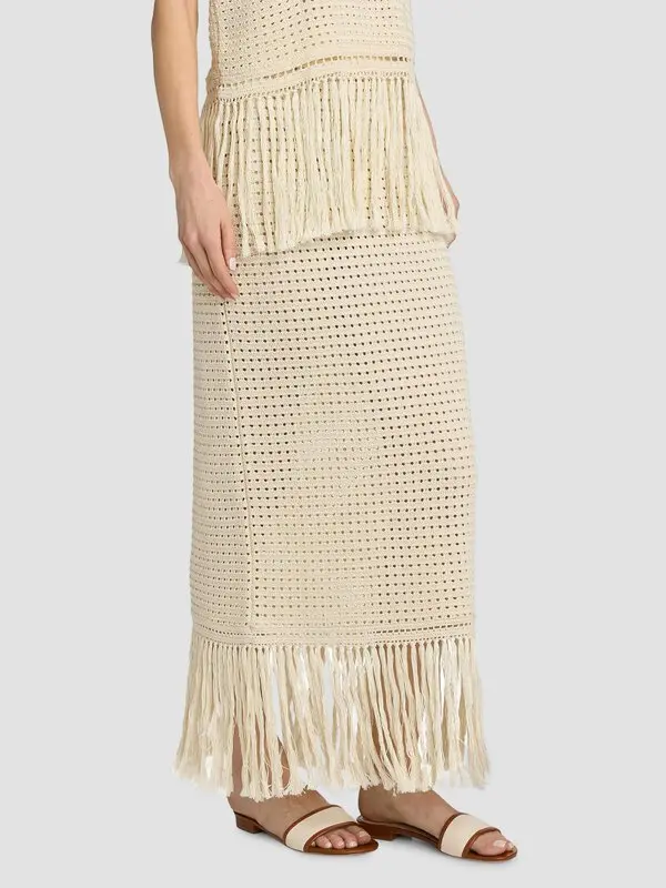 Zimmermann Indra Crochet Fringe Cotton Midi-skirt - Cream