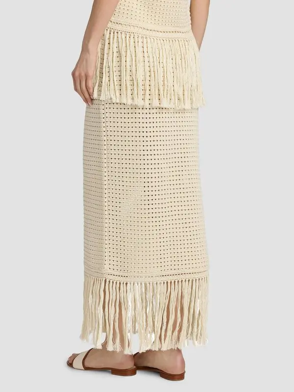 Zimmermann Indra Crochet Fringe Cotton Midi-skirt - Cream