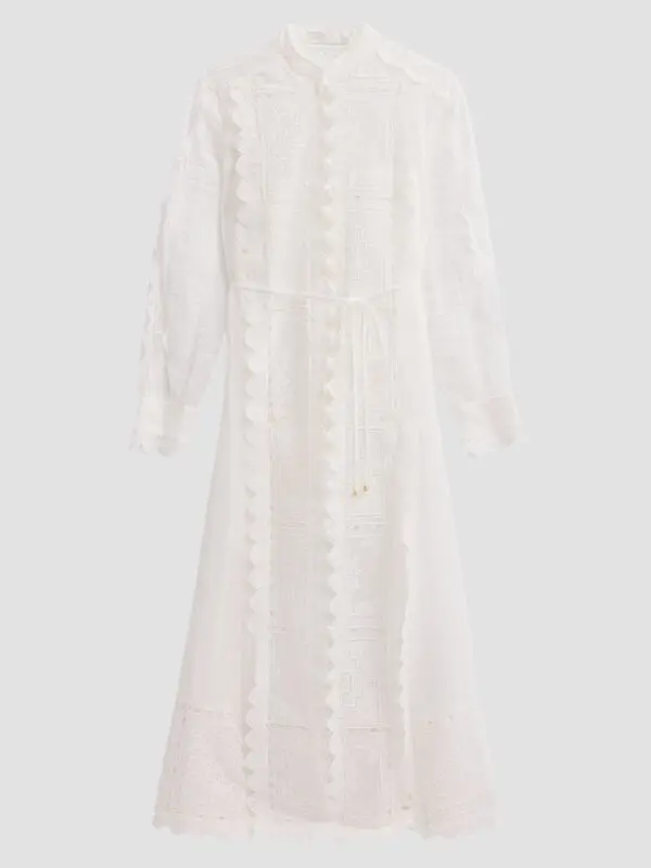 Zimmermann Aster Lace Panel Embroidered Midi Dress