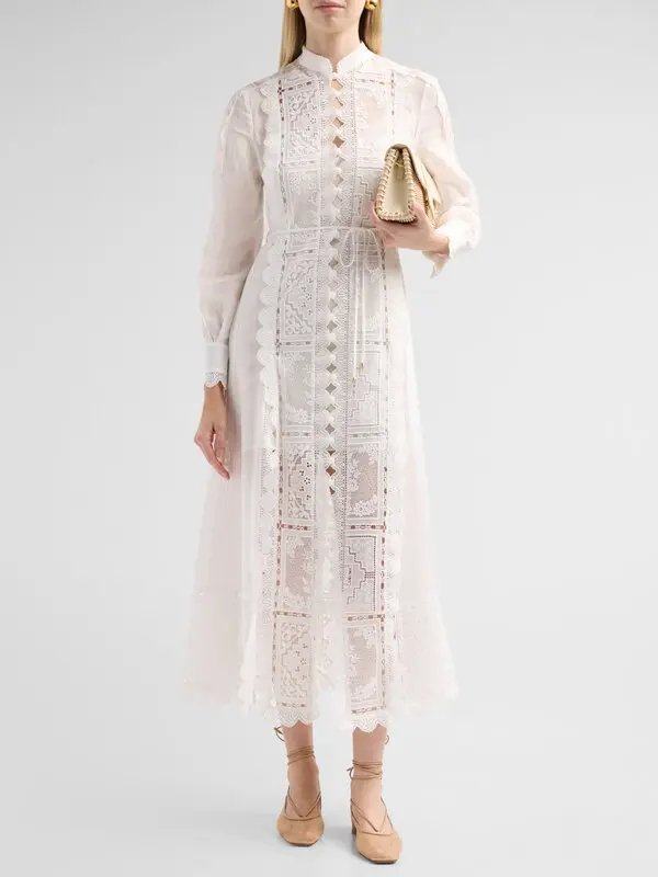 Zimmermann Aster Lace Panel Embroidered Midi Dress