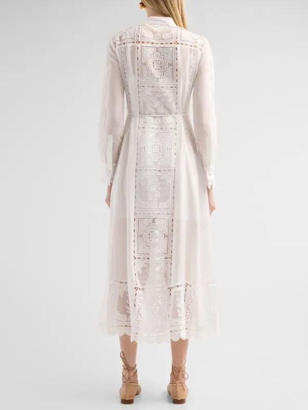 Zimmermann Aster Lace Panel Embroidered Midi Dress