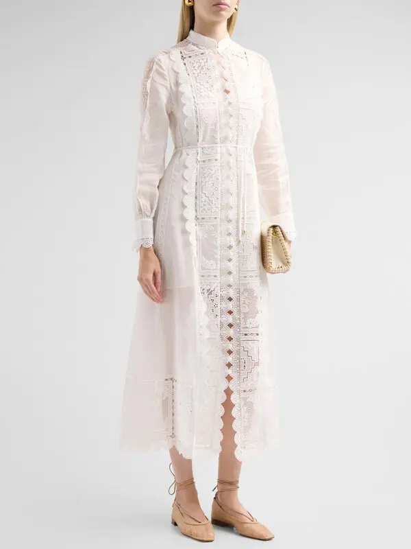 Zimmermann Aster Lace Panel Embroidered Midi Dress