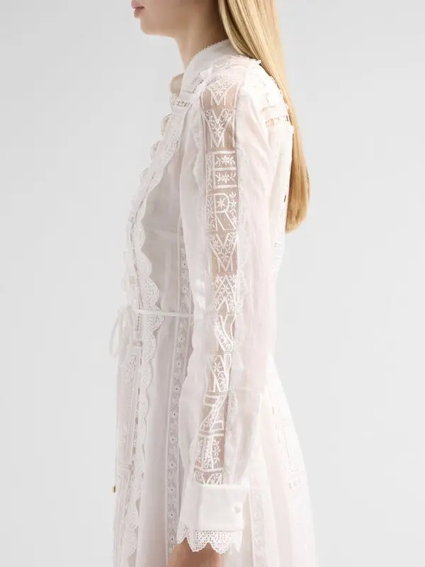 Zimmermann Aster Lace Panel Embroidered Midi Dress
