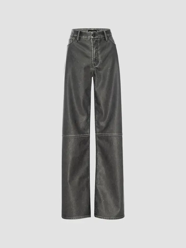 Good American Good Skate Faux-leather Wide-leg Pants - Black