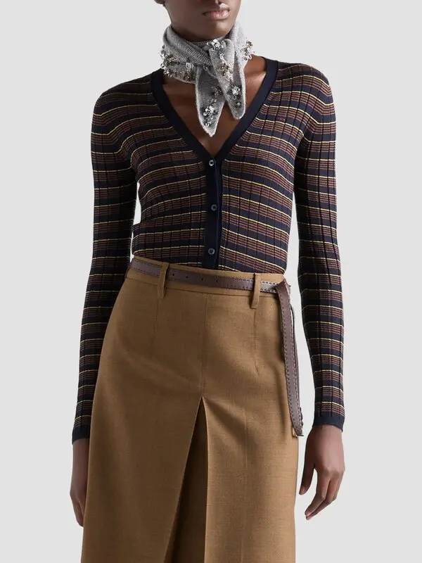 Prada Striped Cashmere And Silk Cardigan