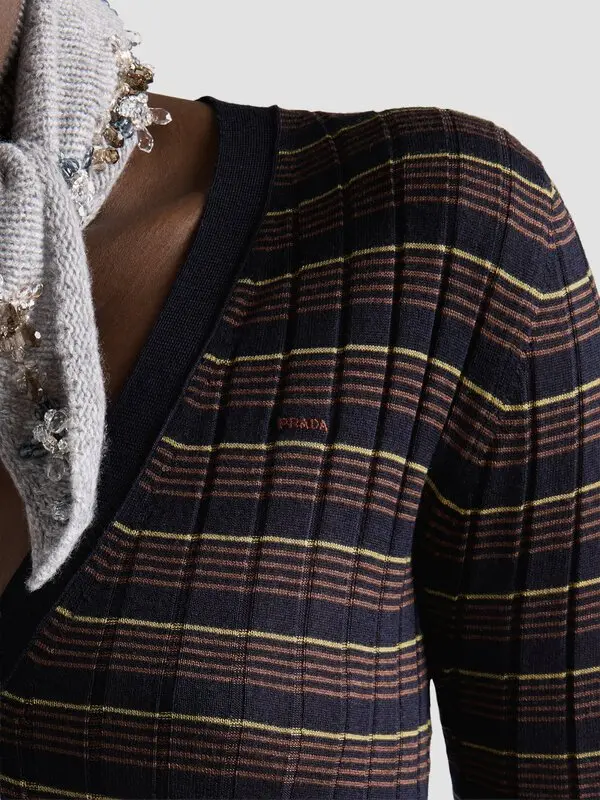 Prada Striped Cashmere And Silk Cardigan