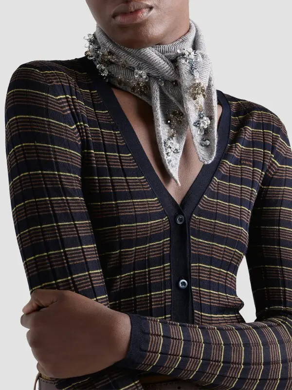 Prada Striped Cashmere And Silk Cardigan